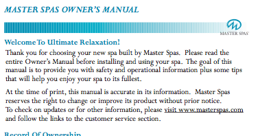 Master Spa Owners Manual 2004 Digital PDF MSOM04 - Saturn Spas